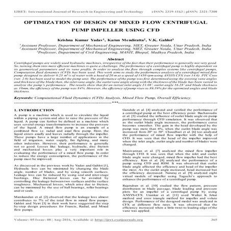 Optimization of design of mixed flow centrifugal pump impeller using cfd | DOCX