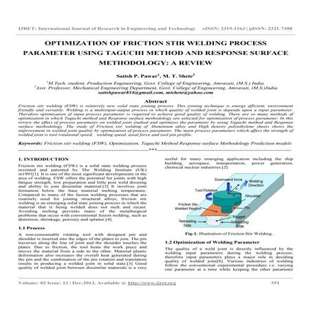 Optimization Of Friction Stir Welding Process Pdf
