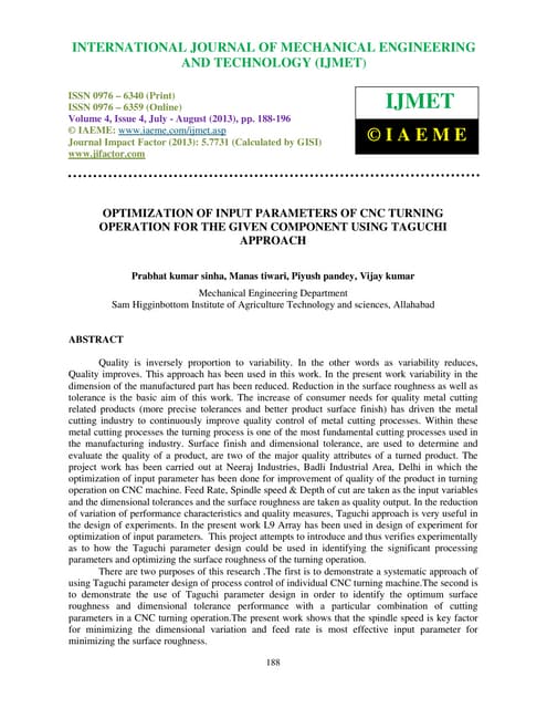 Optimization Of Input Parameters Of Cnc Turning Operation For The Given