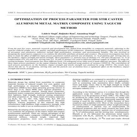 Optimization of process parameter for stir casted | PDF