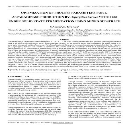Optimization of process parameters for l asparaginase production by aspergillus terreus mtcc ...
