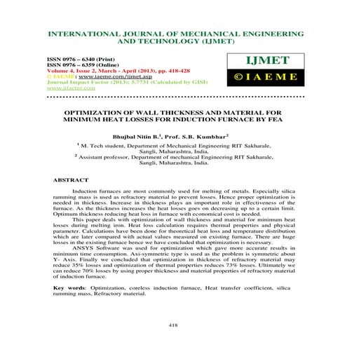 Optimization of wall thickness and material for minimum heat losses | PDF