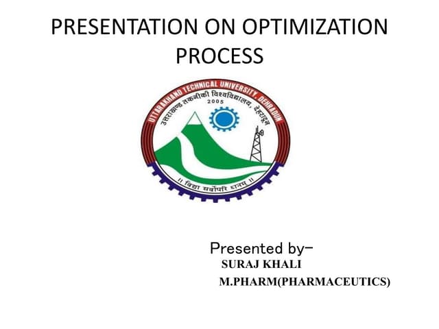 Optimization Techniques In Pharmaceutical Formulation & Processing | PPTX