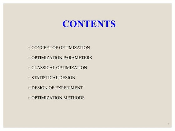 Factorial design \Optimization Techniques | PPT