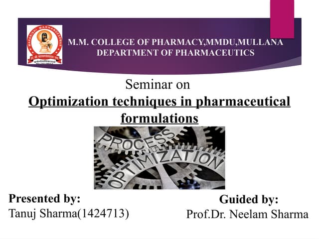 Optimization Techniques In Pharmaceutical Formulation & Processing | PPTX