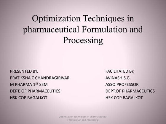 Factorial design \Optimization Techniques | PPT