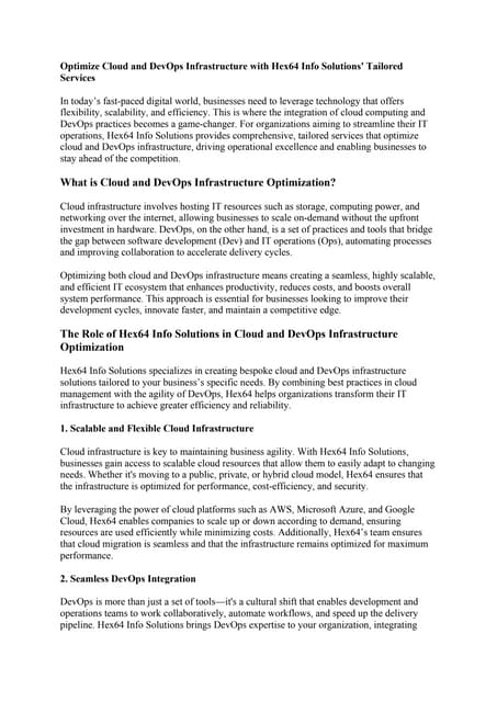 Hex64 Info Solutions Driving Innovation Through DevOps Infrastructure Excellence | PDF