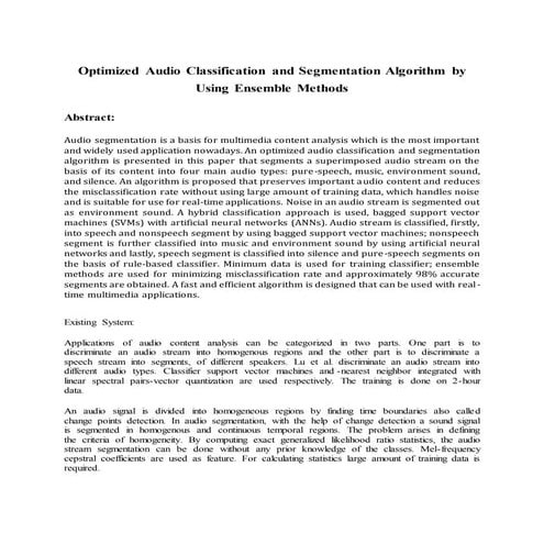 Optimized Audio Classification And Segmentation Algorithm By Using Ensemble Methods Pdf