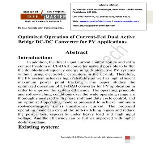 Optimized operation of current fed dual active bridge dc-dc converter ...