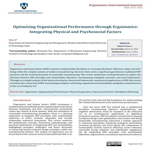 Optimizing Organizational Performance through Ergonomics: Integrating Physical and Psychosocial ...
