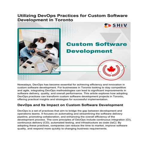 Optimizing Custom Software Development with DevOps in Toronto | PDF