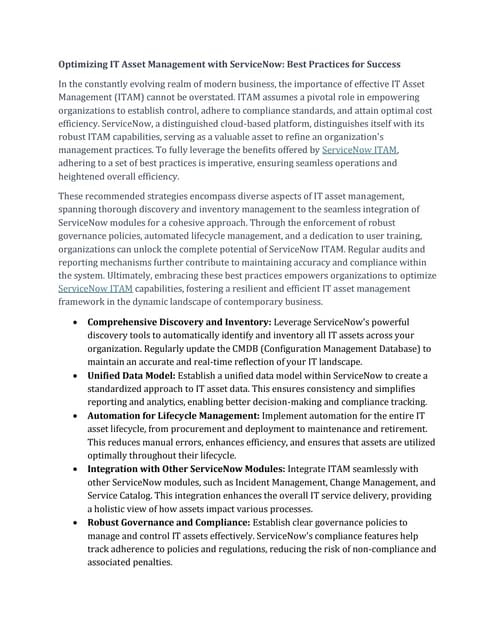 Servicenow Itsm And Its Best Practicespdf