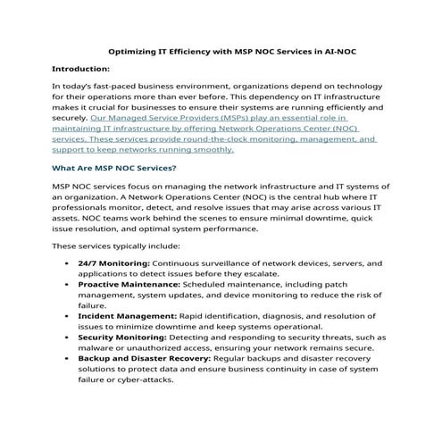 Optimizing It Efficiency With Msp Noc Services In Ai Noc Docx