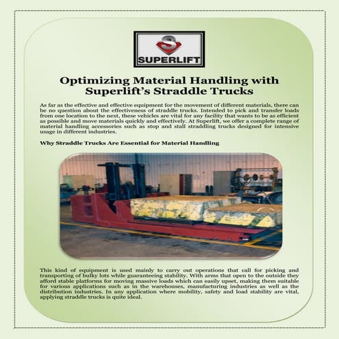 Optimizing Material Handling with Superlift’s Straddle Trucks | PDF