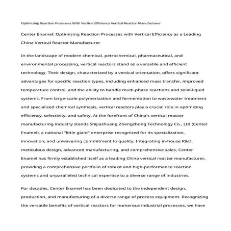Optimizing Reaction Processes With Vertical Efficiency Vertical Reactor ...