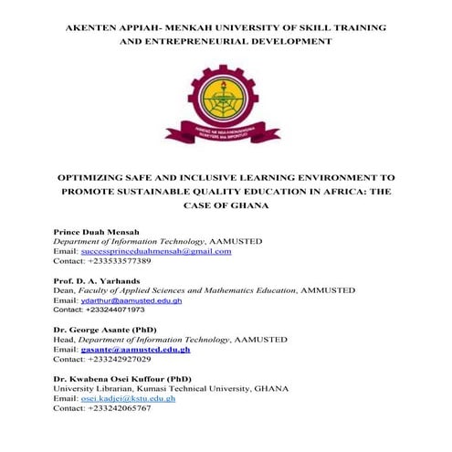 OPTIMIZING SAFE AND INCLUSIVE LEARNING ENVIRONMENT TO PROMOTE ...