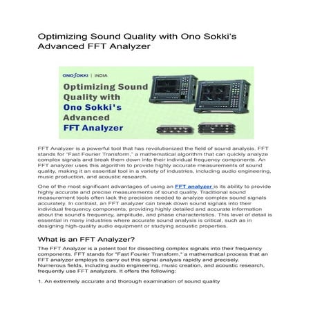 Optimizing Sound Quality with Ono Sokki’s Advanced FFT Analyzer | PDF