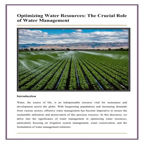 Optimizing Water Resources: The Crucial Role of Water Management | PDF
