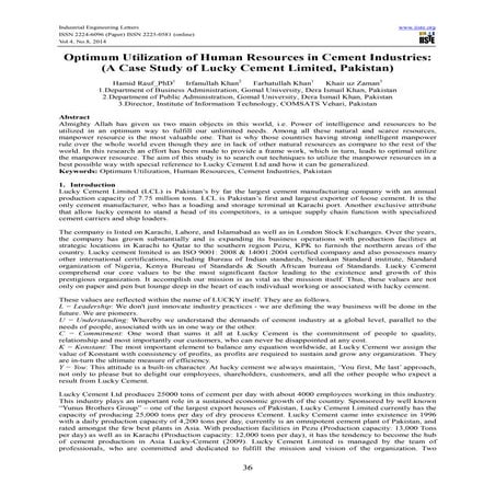 Optimum utilization of human resources in cement industries | PDF