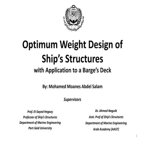 Optimum weight design of ship’s structures | PPT