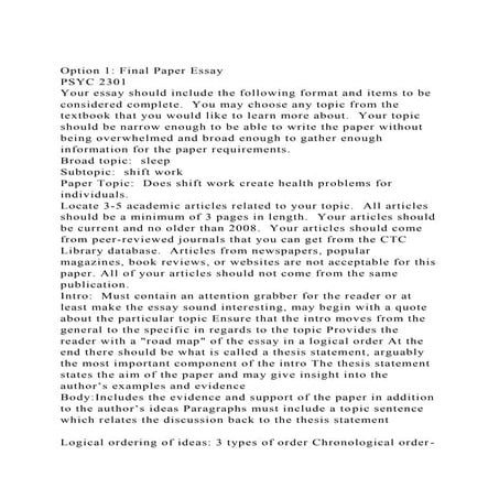 Option 1 Final Paper Essay PSYC 2301Your essay should include.docx