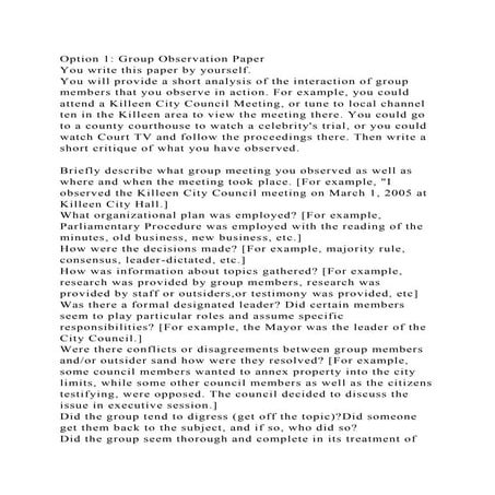 Option 1 Group Observation PaperYou write this paper by yourself..docx