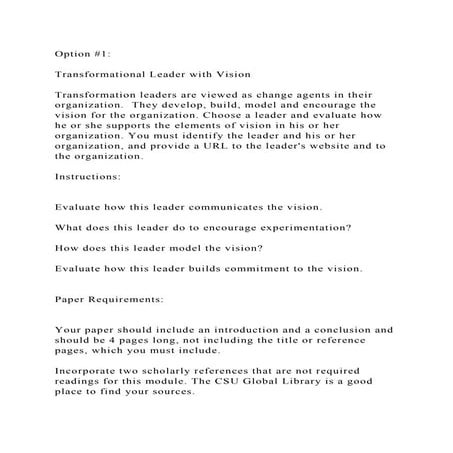 Option #1Transformational Leader with VisionTransformation .docx