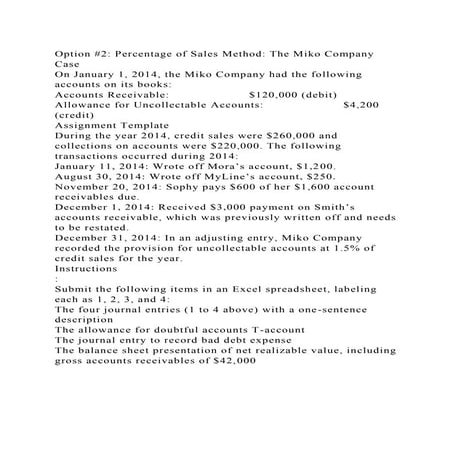 Option #2 Percentage of Sales Method The Miko Company CaseOn Jan.docx