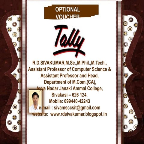 JOURNAL VOUCHER (F7) in Tally - R.D.Sivakumar | PPTX