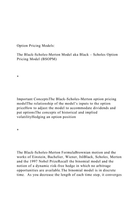 Option Pricing ModelsThe Black-Scholes-Merton Model a.docx Option Pricing ModelsThe Black-Scholes-Merton Model a.docx