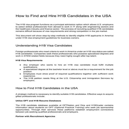 How to Find and Hire H1B Candidates in the USA | PDF