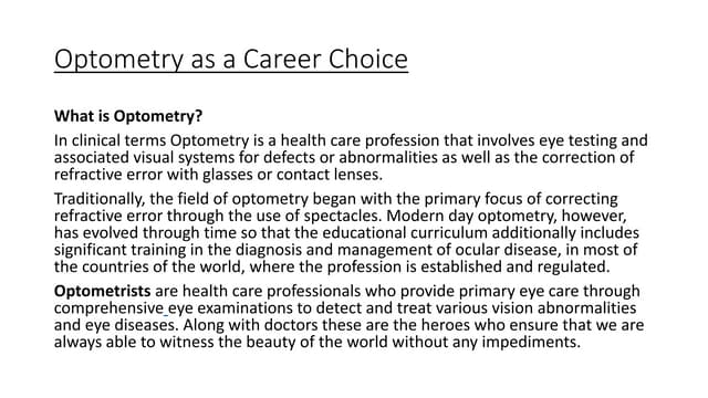 Role of optometrist in public health | PPTX | Eye and Vision Conditions ...