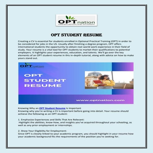 Importance of OPT student resume and it's elements | PDF