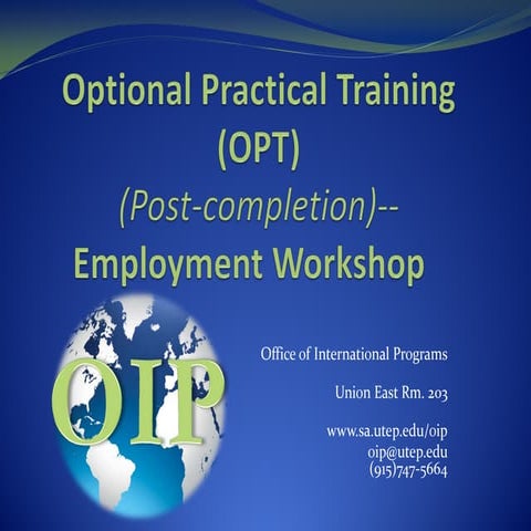 Optional Practical Training workshop | PPT