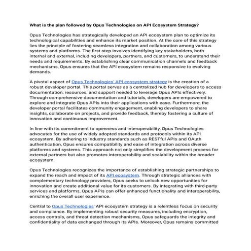 Opus Technologies - API Ecosystem Strategy | PDF