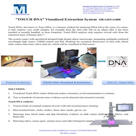 “TOUCH DNA” Visualized Extraction System OR-GDNA1000 | PDF