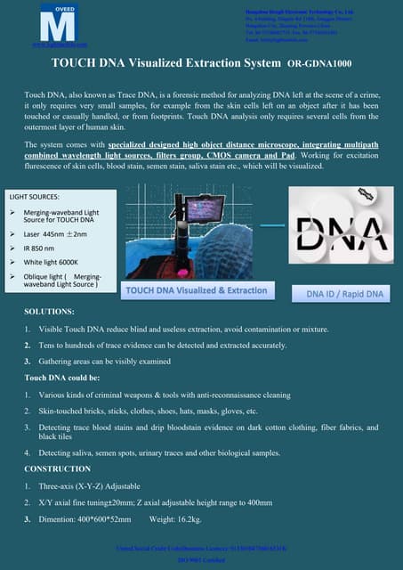 “TOUCH DNA” Visualized Extraction System OR-GDNA1000 | PDF