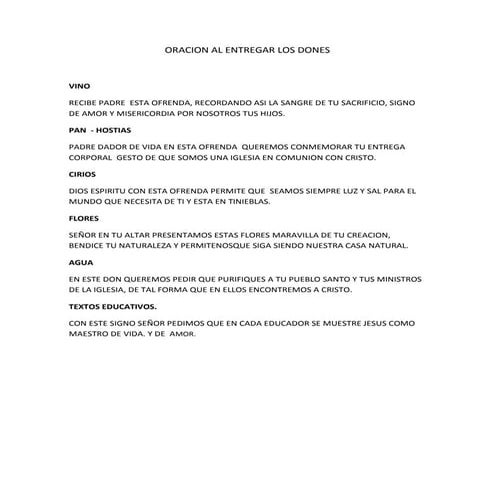 Oracion al entregar los dones | DOCX