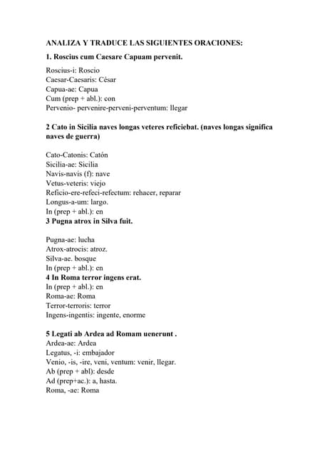 ORACIONES 1ª DECLINACIÓN LATINA (con vocabulario) | DOC