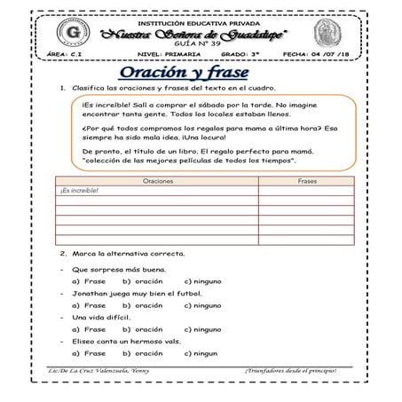 Oracion y frase 3 | PDF