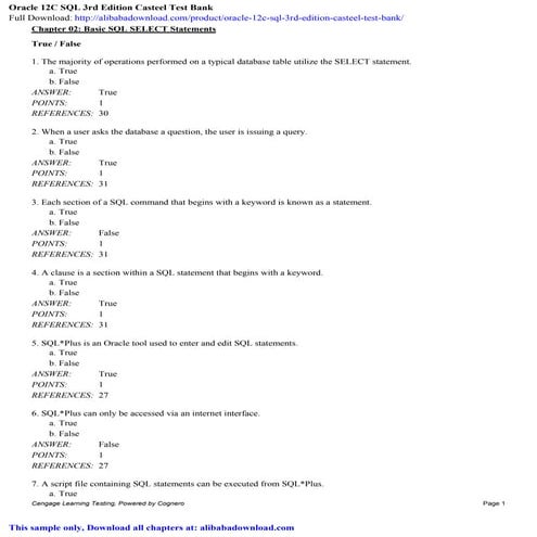 Oracle 12c Sql 3rd Edition Casteel Test Bank Pdf 