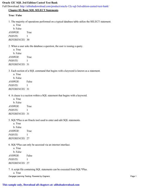 Oracle 12c Sql 3rd Edition Casteel Test Bank Pdf
