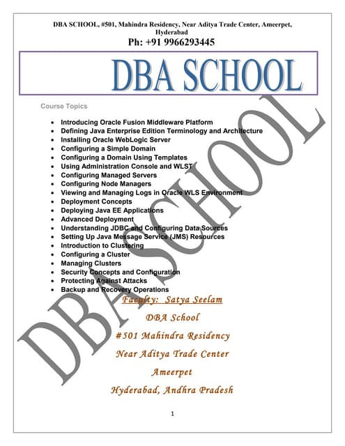 Weblogic Admin Training At Dba School Hyderabad Pdf