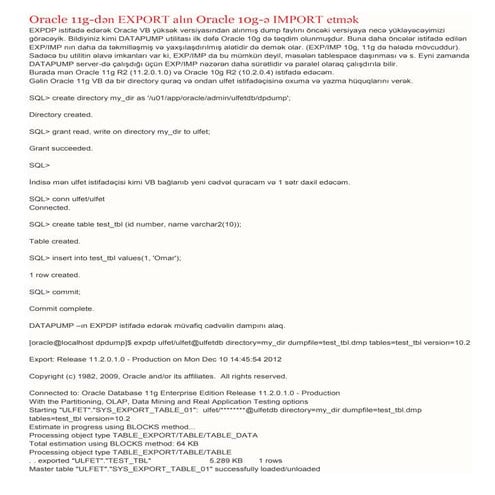 Oracle 11g expdp alib oracle 10g import etmek | PDF
