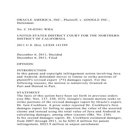 ORACLE AMERICA, INC., Plaintiff, v. GOOGLE INC., Defendant.No..docx