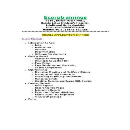 Oracle application express training hyderabad | PDF