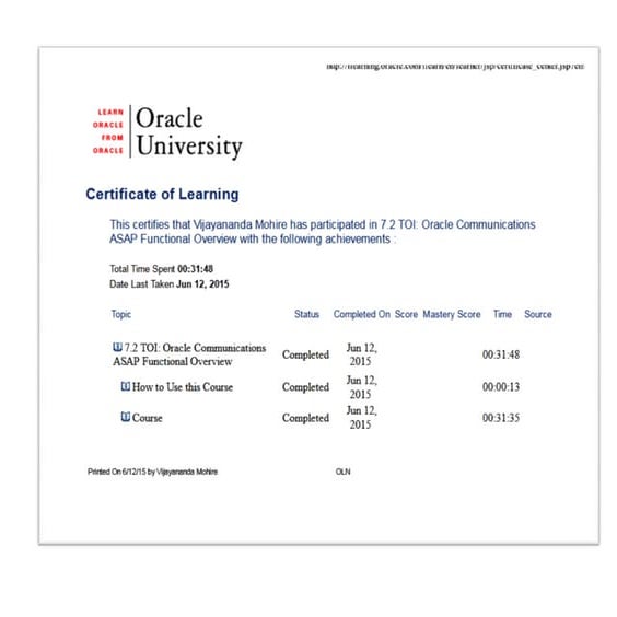 Oracle University Certificate - Communications ASAP, OSS | PPT
