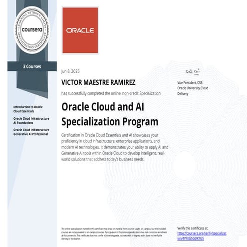 Oracle Cloud and AI Specialization Program | PDF