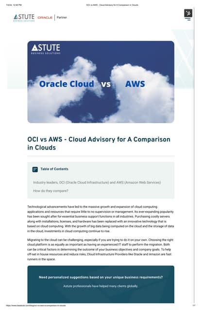 Oci Vs Aws Cloud Advisory For A Comparison In Clouds Pdf