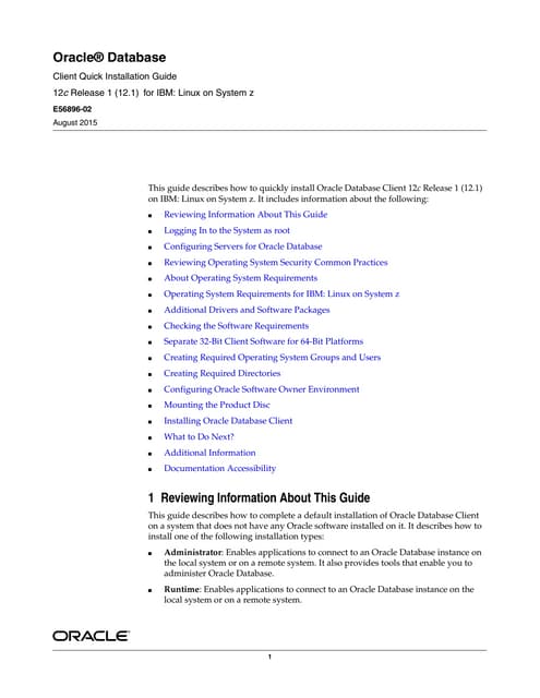 Oracle Database 12c Client Quick Installation Guide 6 Pdf